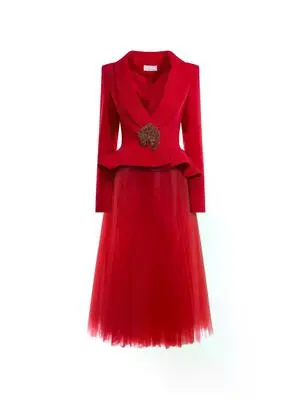 ARAFTU Peplum Tulle-panel Dress - Red