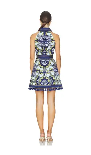 Alice + Olivia Printed Halter Neck Mini Shirt Dress