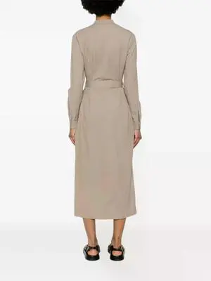 Harris Wharf London Belted Mandarin Collar Midi Dress - Neutrals