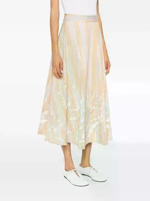 A TENTATIVE ATELIER Striped Paint Splatter A-line Midi Skirt - Neutrals