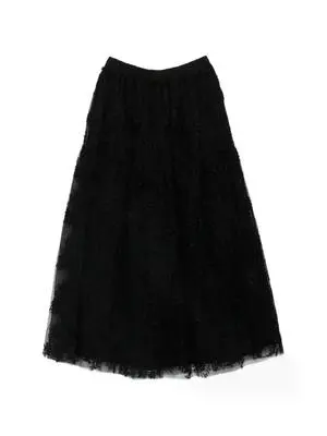 A TENTATIVE ATELIER Floral-lace Tiered Midi Skirt - Black