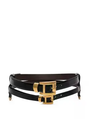 Versace Double Buckle Leather Belt - Black