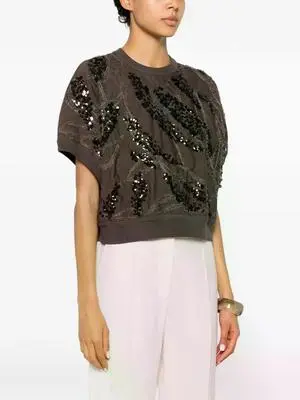 Brunello Cucinelli Sequin-embellished Embroidered Crewneck Top