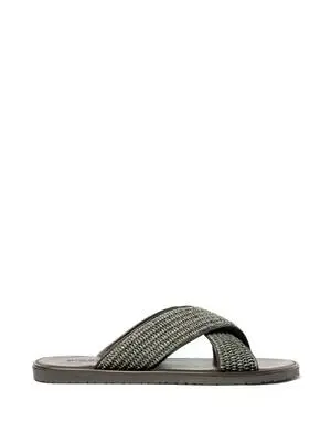 SCAROSSO Ettore Crossover-strap Raffia Sandals - Green