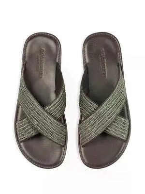 SCAROSSO Ettore Crossover-strap Raffia Sandals - Green