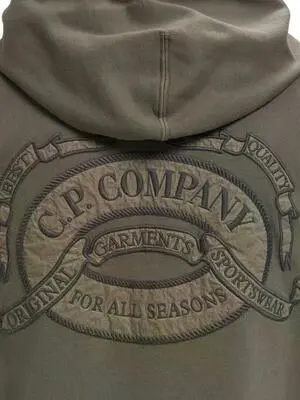 C.P. COMPANY Logo-embroidered Fleece Hoodie - Green