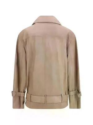 Pinko Belted Distressed Leather Biker Jacket - Neutrals
