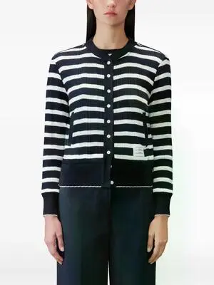 Thom Browne Striped Ribbed Scallop Cardigan