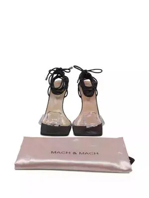 Mach & Mach Crystal-embellished Lace-up Leather Heeled Sandals - Black