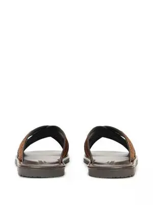 SCAROSSO Ettore Raffia Crossover Sandals - Brown