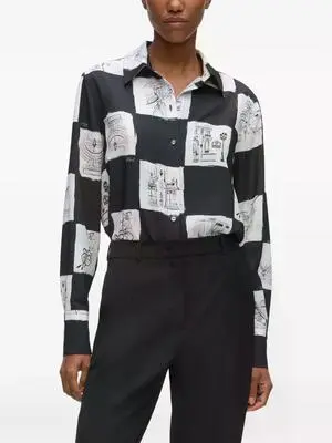 Karl Lagerfeld Checkerboard Sketch-print Shirt - Black