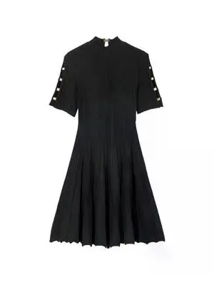 Maje Ribbed Knit High Neck Mini Dress With Clover Fastenings