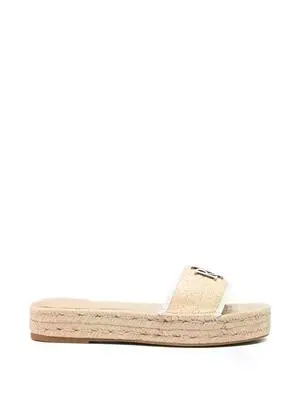 Ralph Lauren Logo Plaque Raffia Espadrille Slides - Neutrals