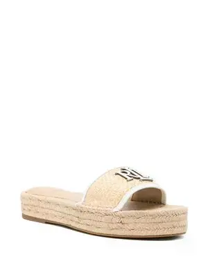 Ralph Lauren Logo Plaque Raffia Espadrille Slides