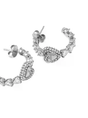 Guess Crystal-embellished Heart Hoop Earrings - Silver
