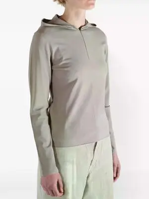 AMOMENTO Fine Knit Quarter-zip Hooded Sweater