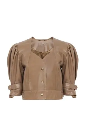 Chloé Cropped Leather Jacket - Brown