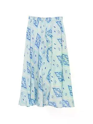 Nimo With Love Ikat-print Flared Midi Skirt - Blue