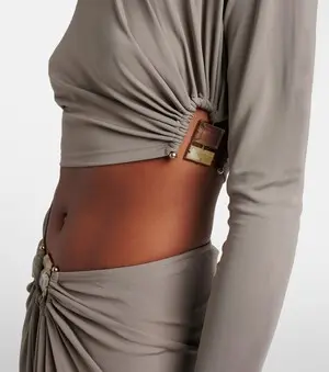 Christopher Esber Bezel Quartz Asymmetric Jersey Crop Top - Grey