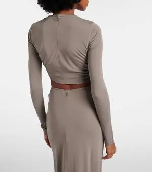 Christopher Esber Bezel Quartz Asymmetric Jersey Crop Top - Grey