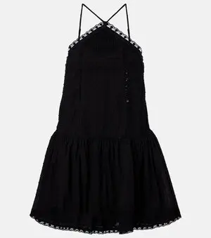 Poupette St Barth Nora Crochet-trimmed Cotton Minidress - Black
