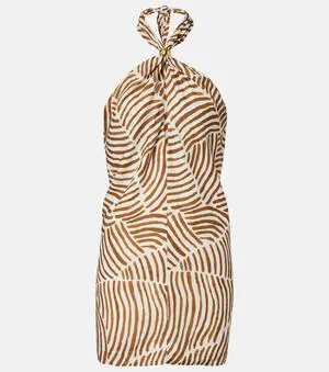 VIX PAULA HERMANNY Aster Printed Halterneck Minidress Brown