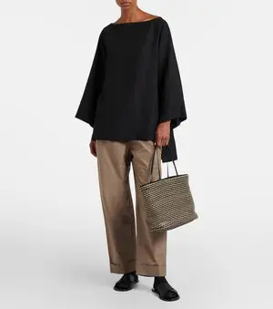 THE ROW Beau Large Raffia And Leather Tote Bag - Black