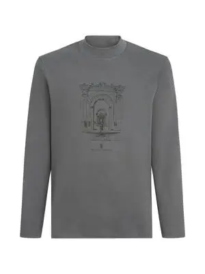 Brunello Cucinelli Cotton Interlock Long-sleeve T-shirt With Mock-neck And Print - Grey