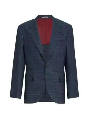 Brunello Cucinelli Wool, Silk And Linen Prince Of Wales Deconstructed Blazer - Blue