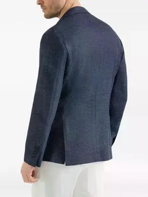 Brunello Cucinelli Wool, Silk And Linen Prince Of Wales Deconstructed Blazer - Blue