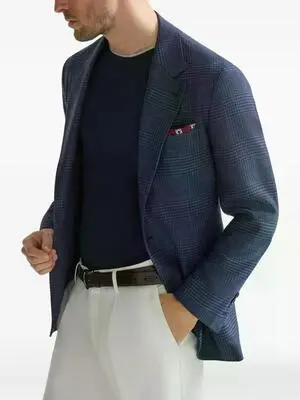 Brunello Cucinelli Wool, Silk And Linen Prince Of Wales Deconstructed Blazer - Blue