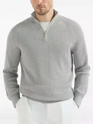 Brunello Cucinelli Cotton English Rib Half-zip Sweater - Grey