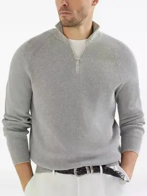 Brunello Cucinelli Cotton English Rib Half-zip Sweater - Grey