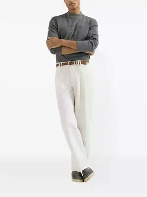 Brunello Cucinelli Pleated Cotton And Linen Canvas Trousers