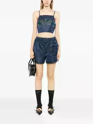 AO YES Bead-embellished Cropped Top With Spaghetti Straps - Blue