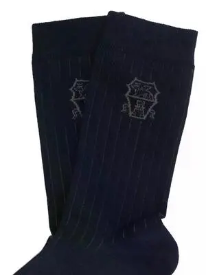 Brunello Cucinelli Ribbed Cotton Socks With Embroidered Logo