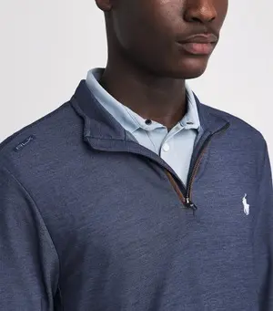 Rlx Ralph Lauren Quarter-zip Mesh Polo Pony Sweatshirt - Navy