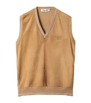 Miu Miu Wool-suede V-neck Sweater Vest - Brown