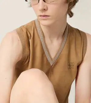 Miu Miu Wool-suede V-neck Sweater Vest