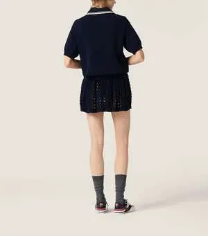 Miu Miu Collared Crochet Polo Sweater
