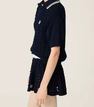 Miu Miu Collared Crochet Polo Sweater