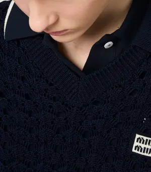 Miu Miu Collared Crochet Polo Sweater