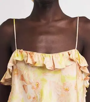 Sandro Floral Print Ruffle Cami Top - Pink