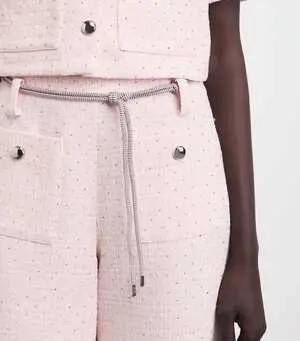 Maje Tweed Wide-leg Trousers With Embellishments