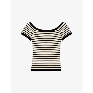 Maje Striped Boat-neck Knitted Top - Navy / Ecru