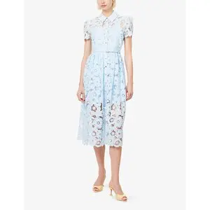 SELF-PORTRAIT Embroidered Belted Lace Midi Dress