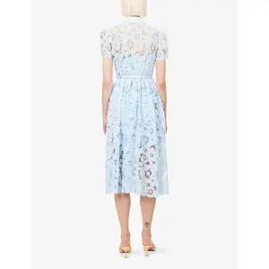 SELF-PORTRAIT Embroidered Belted Lace Midi Dress