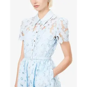 SELF-PORTRAIT Embroidered Belted Lace Midi Dress