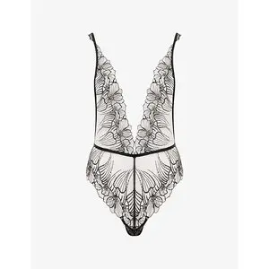 Bluebella Amarosa Floral-embroidered Bodysuit - Black/sheer