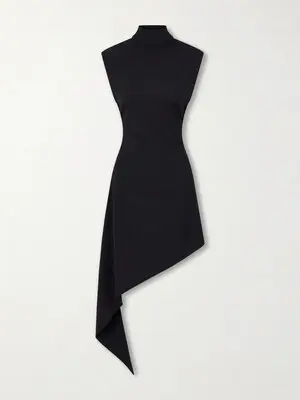 Alaïa Asymmetric Wool-blend Gabardine Turtleneck Mini Dress